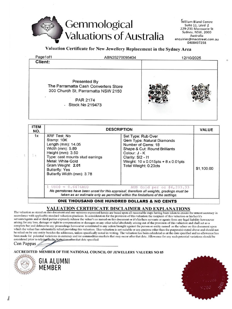 Clean Valuation Certificate 042400219473 | PDF