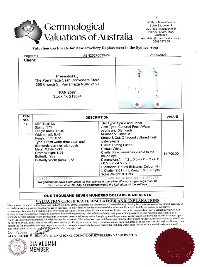 Clean Valuation Certificate 042400219074 | PDF