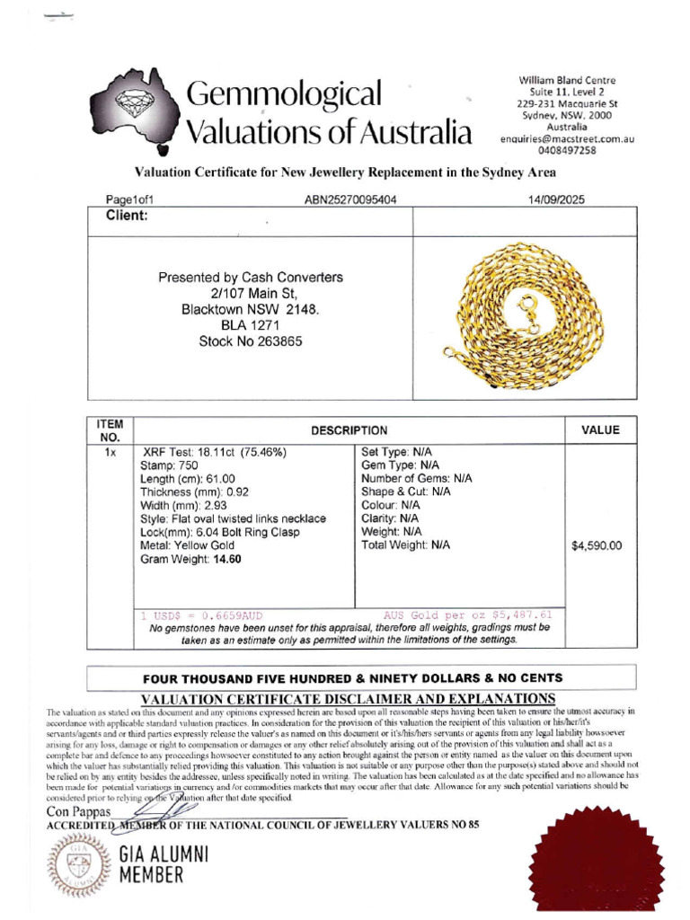 Clean Valuation Certificate 033700263865 | PDF