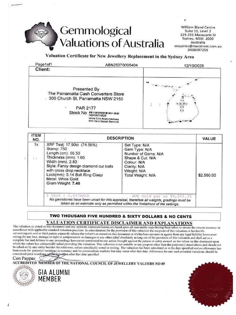 Clean Valuation Certificate 042400219529 | PDF