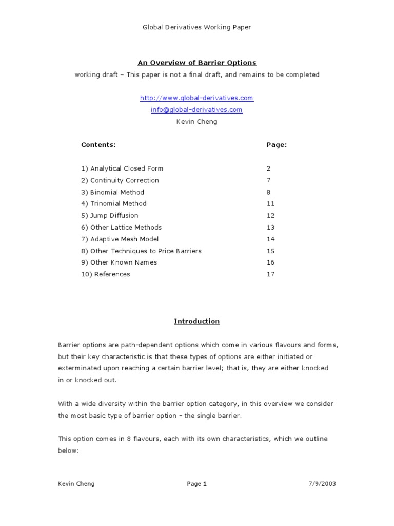 Barrier Options Pricing Guide | PDF | Option (Finance) | Derivative ...