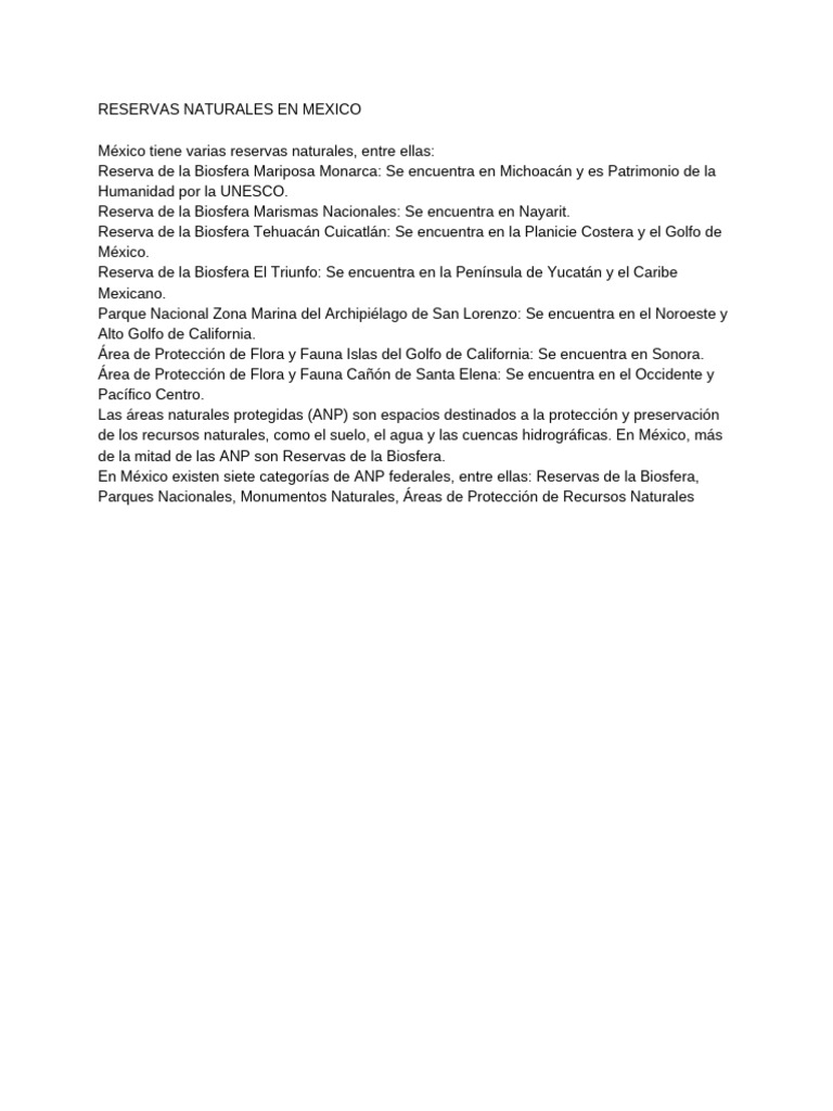 Reservas Naturales en México: Guía Completa | PDF