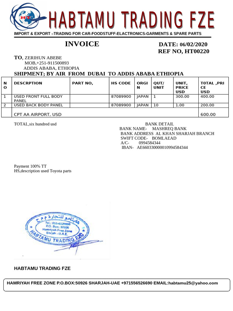 Invoice: Date: /02/2020 REF NO, HT00220 | PDF