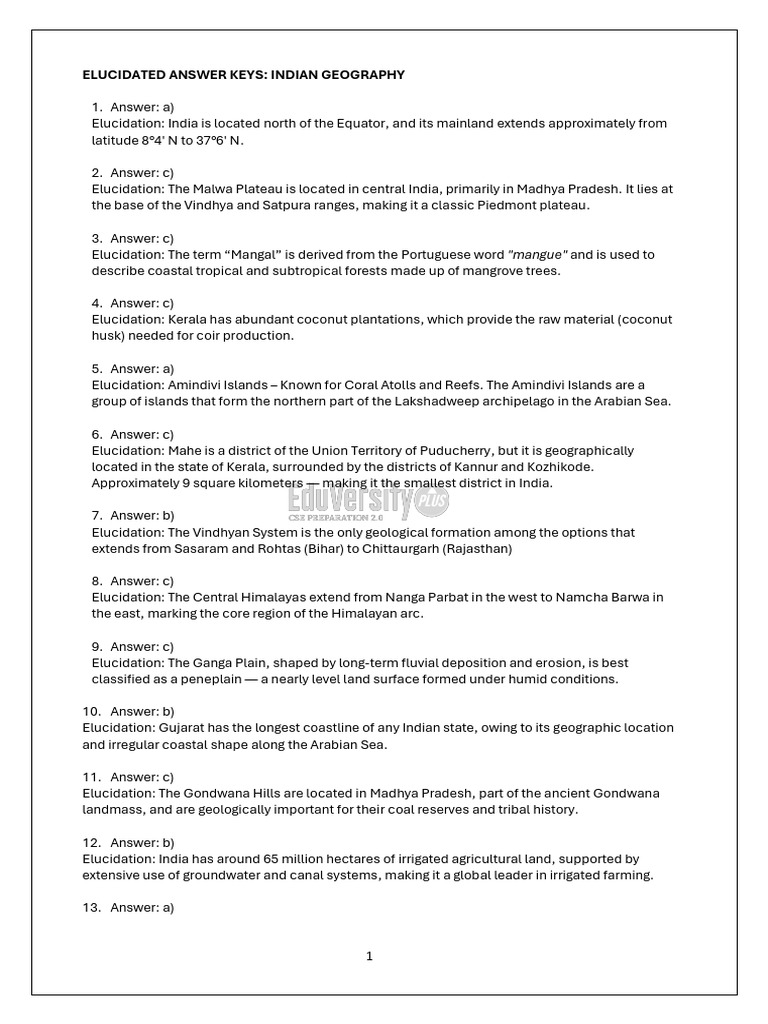 Indian Geography Elucidated Answers | PDF | Himalayas | Physical Geography