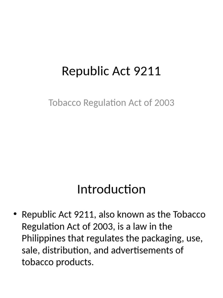 Republic Act 9211 Presentation | PDF