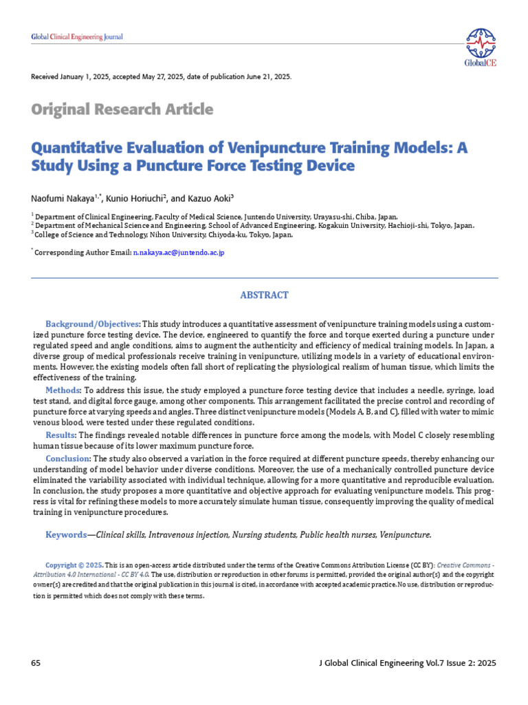 Venipuncture Training Model Evaluation | PDF | Force | Intravenous Therapy