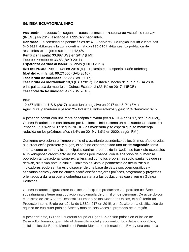 Datos Clave sobre Guinea Ecuatorial | PDF | Sustentabilidad ...
