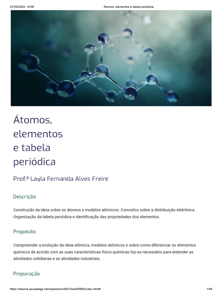 Átomos, Elementos e Tabela Periódica | PDF | Elétron | Radiação ...