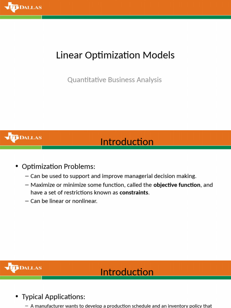 Linear Optimization in Business Analysis | PDF | Mathematical ...
