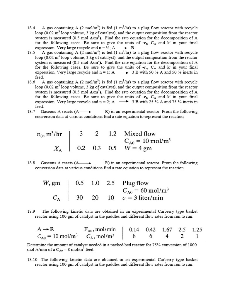 Unit V Numericals Merged | PDF | Chemical Reactor | Stoichiometry