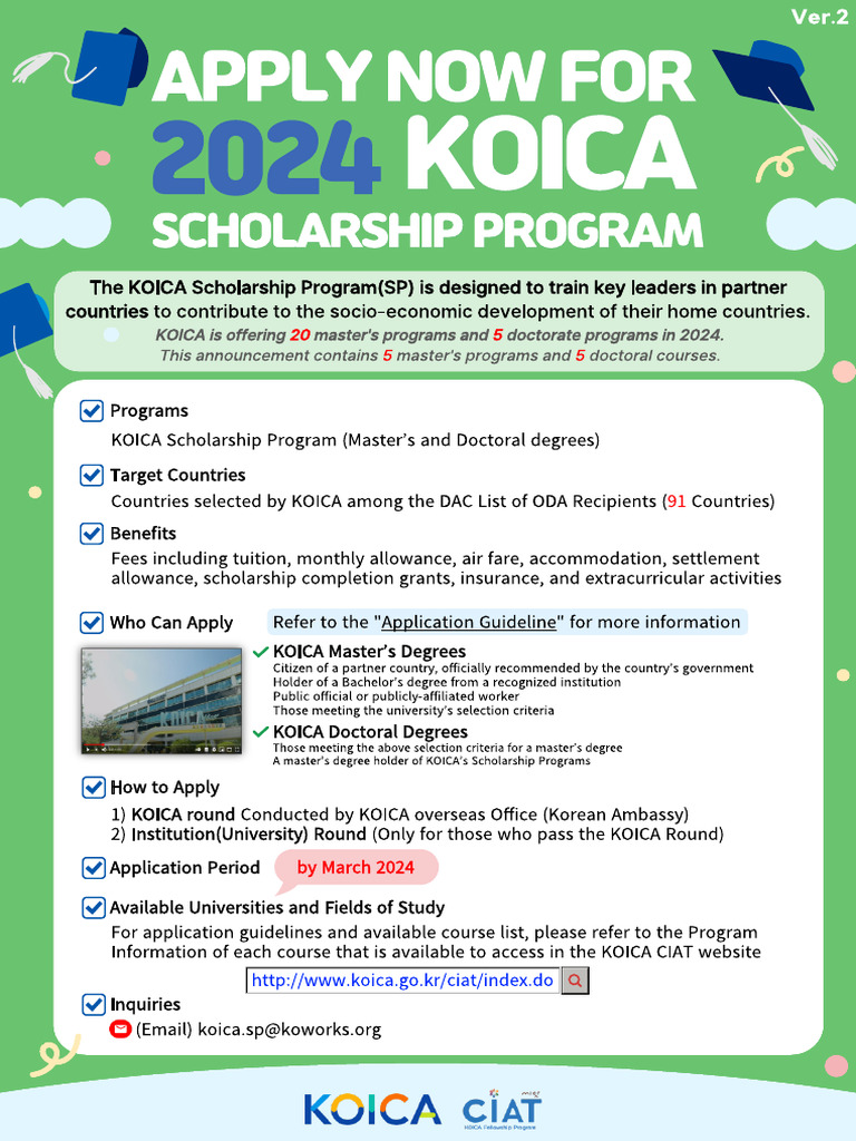 (KOICA SP) Apply Now For 2024 KOCIA Scholarship Program - Ver2 | PDF
