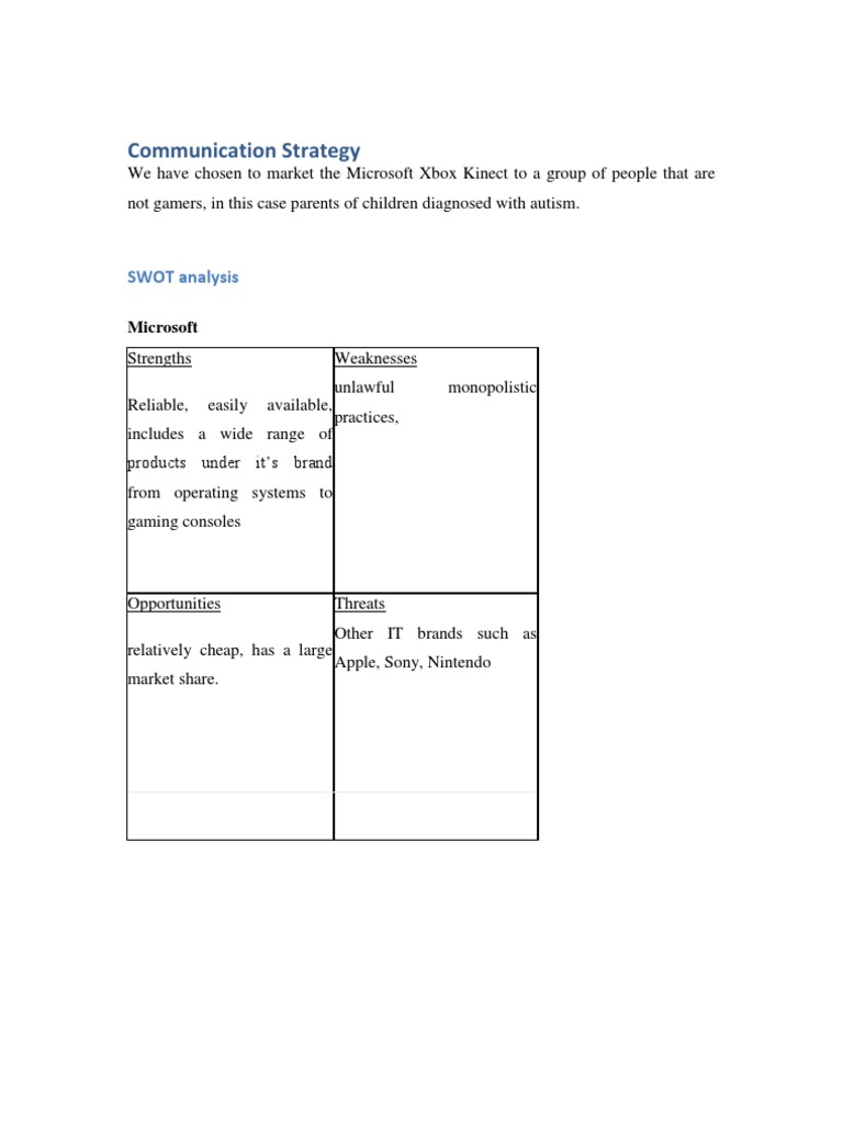 Communication Strategy: SWOT Analysis | PDF | Autism | Target Audience