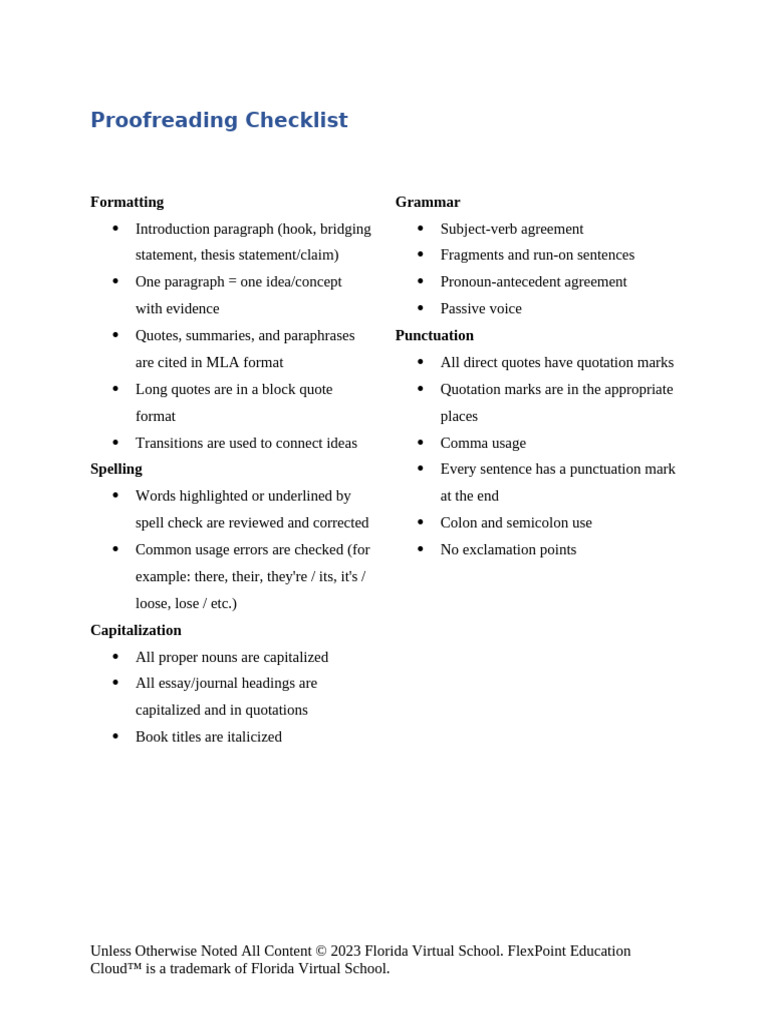 Essential Proofreading Checklist Guide | PDF