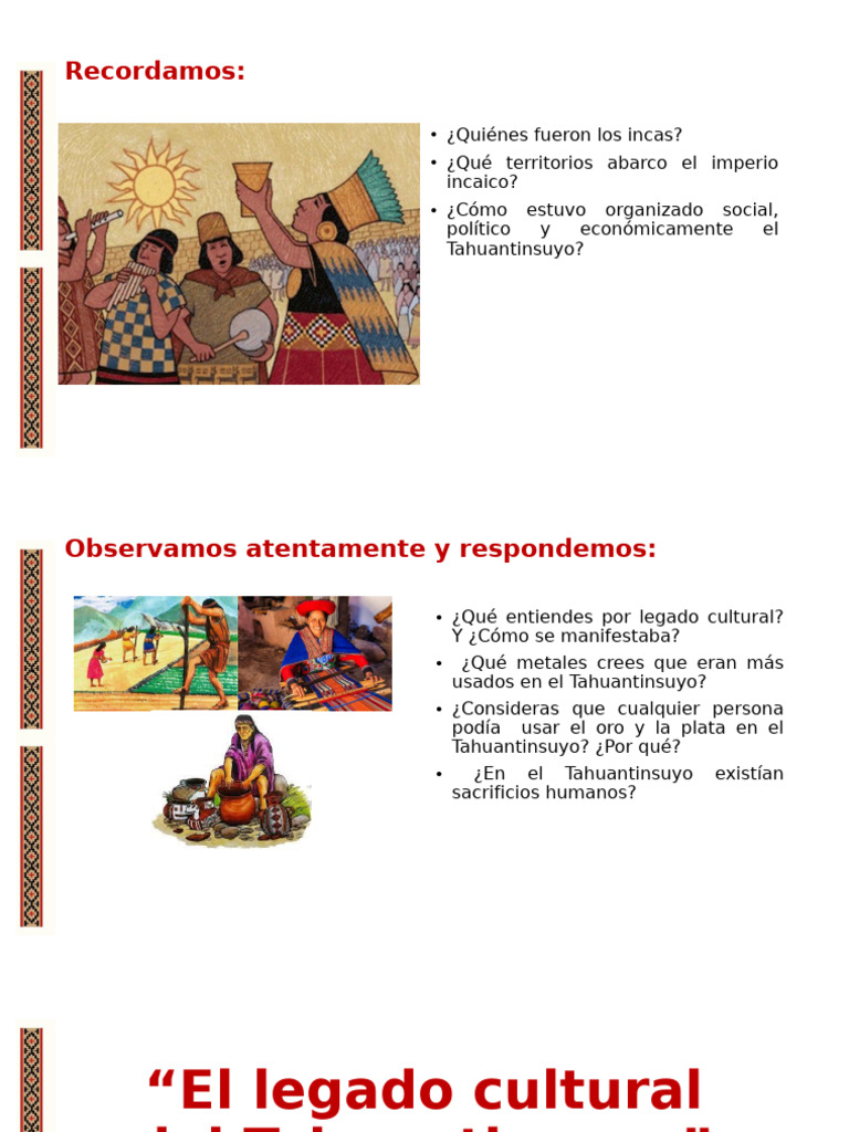 Legado Cultural de Los Incas 2° | PDF | Imperio Inca | Textiles