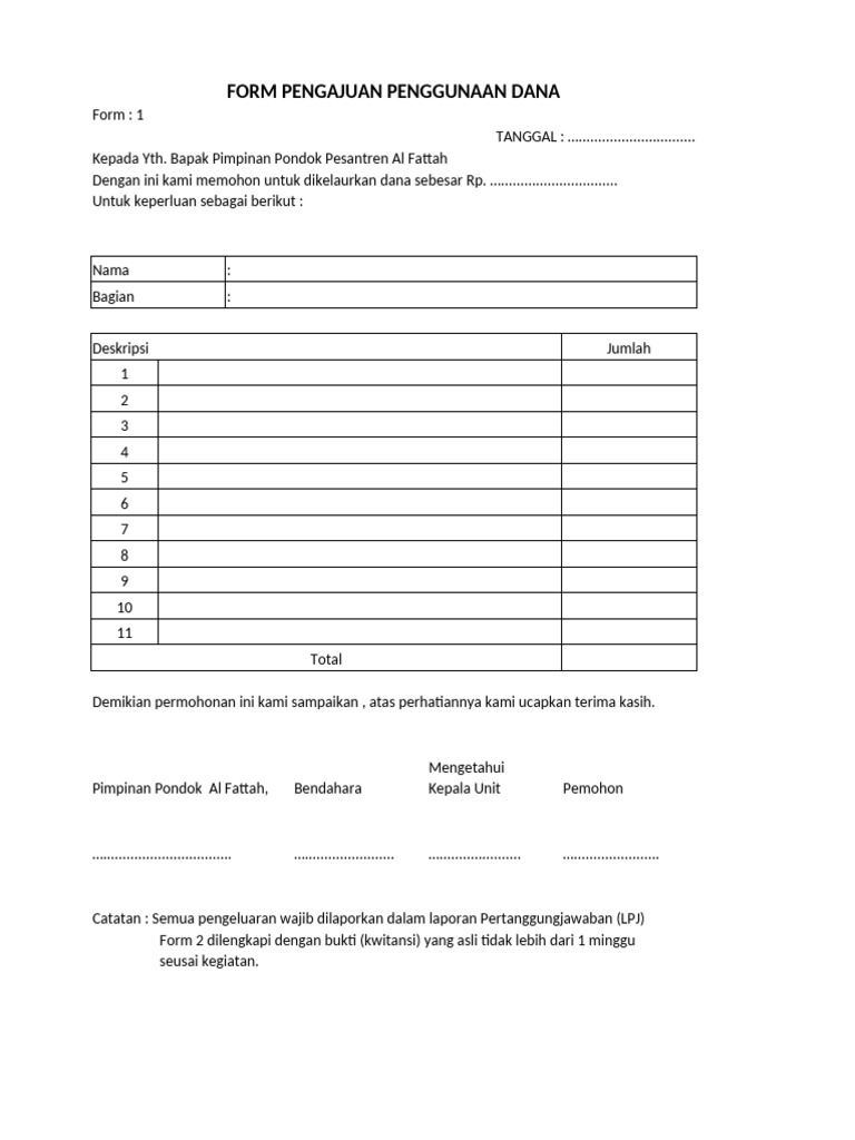 Formulir Pengajuan Dana Al Fattah | PDF