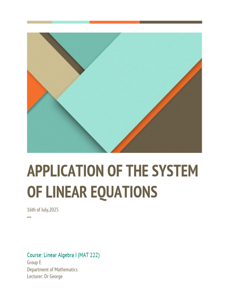 Real-World Applications of Linear Equations | PDF | Equations | System ...