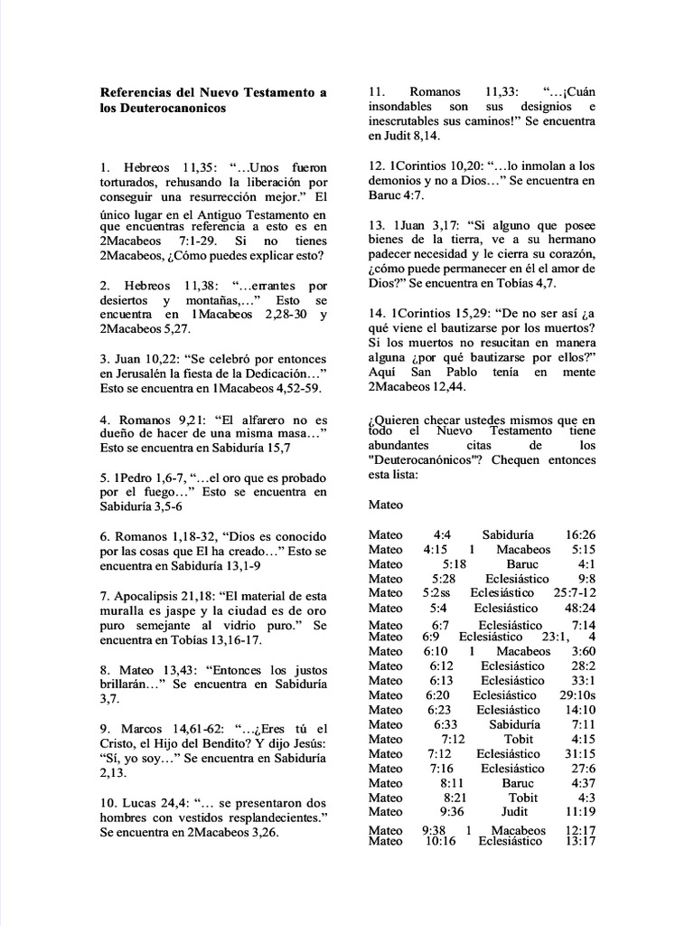 Referencias Deuterocanónicas en el NT | PDF | Libros del Nuevo ...