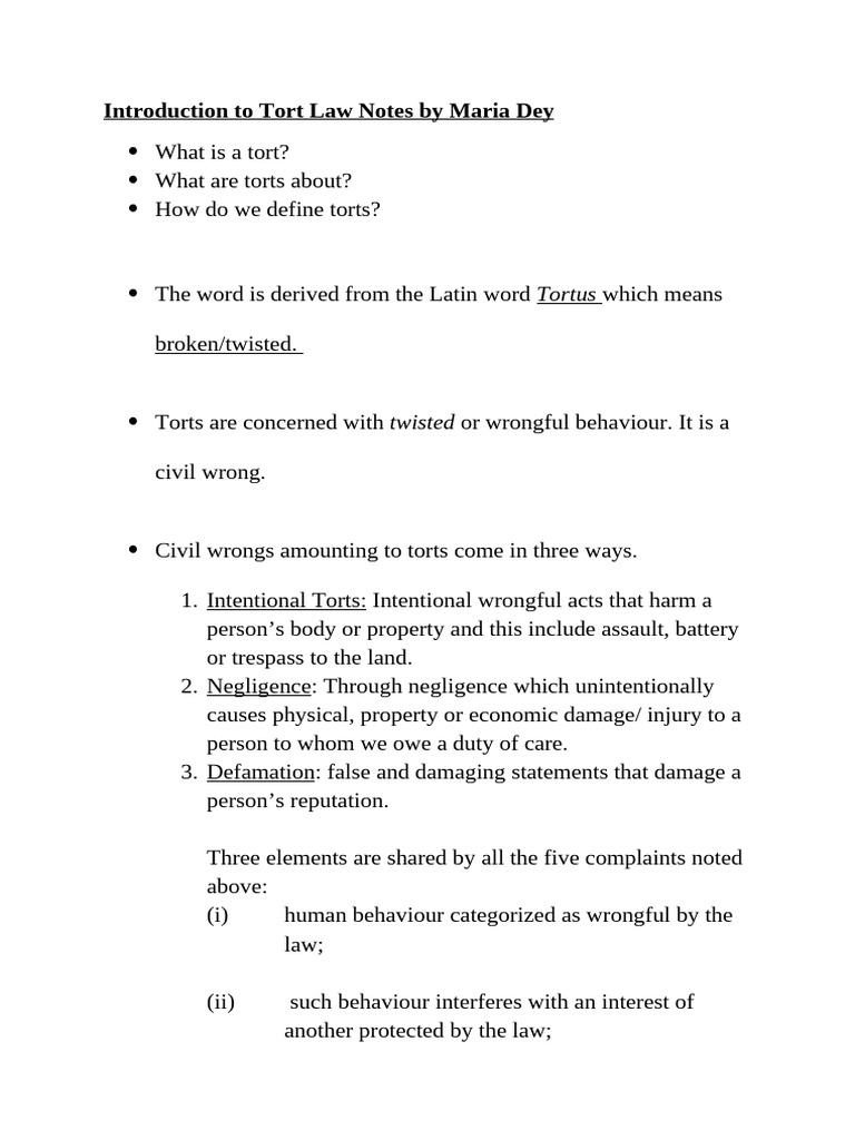 Tort Law Overview and Key Principles | PDF | Tort | Duty Of Care