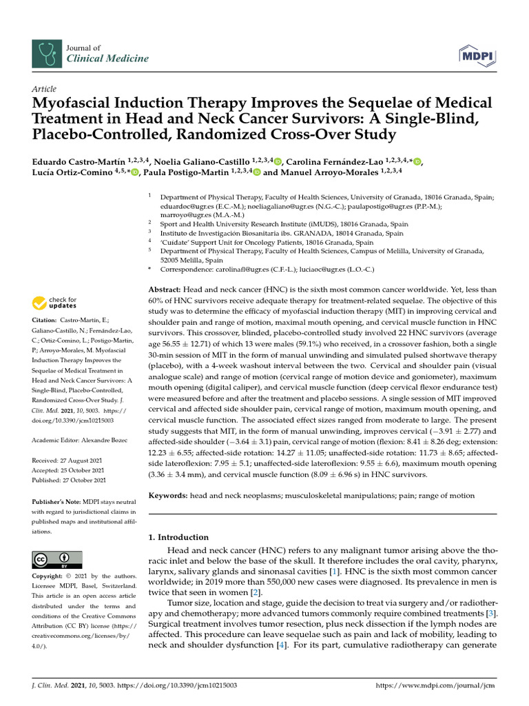 Myofascial Induction Therapy Improves The Sequelae of Medical Treatment ...
