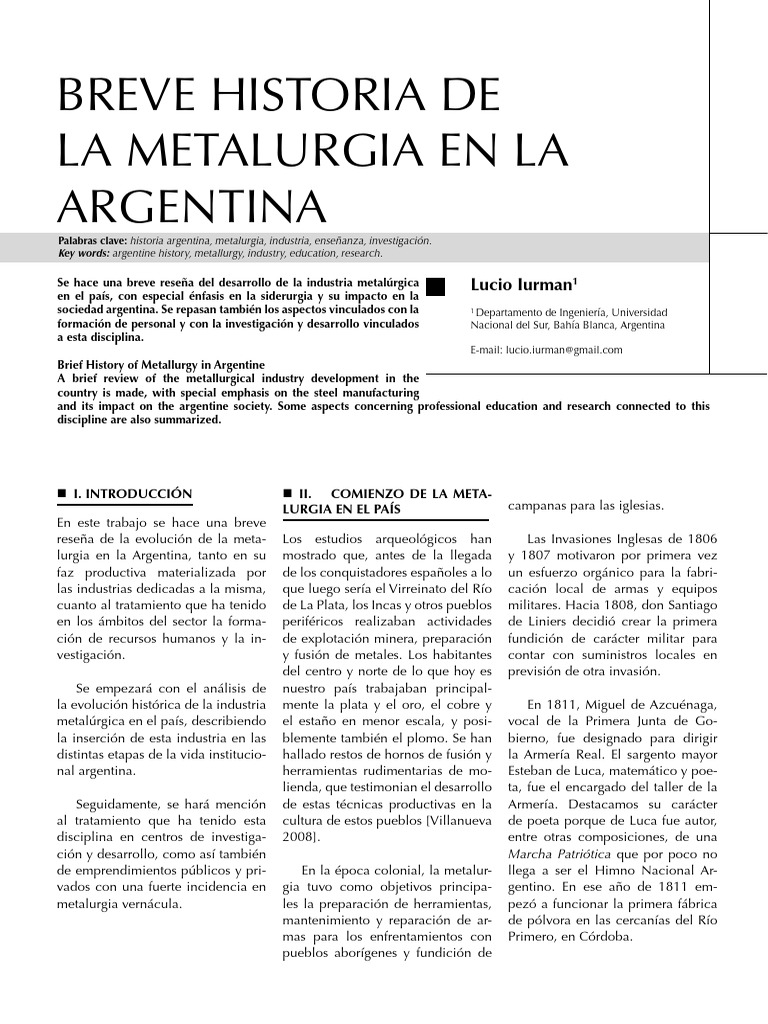 Breve Historia de La Metalurgia en Argentina-05-Iurman | PDF | Laminado ...