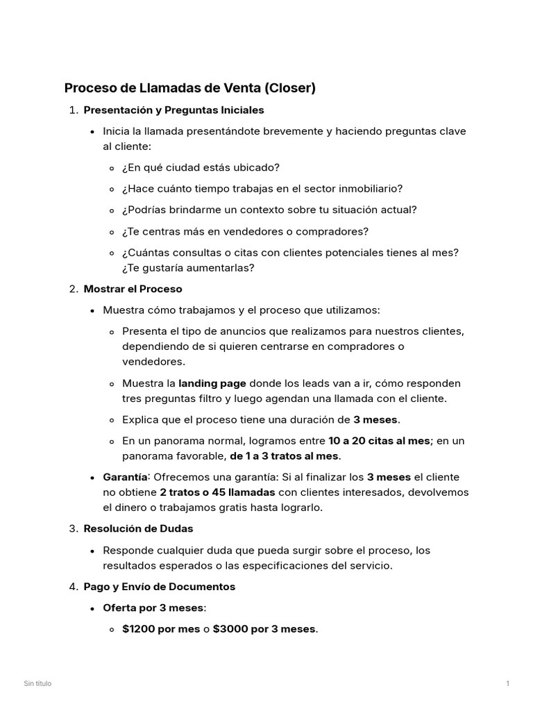 Proceso Efectivo de Llamadas de Venta | PDF | Precios | Cliente