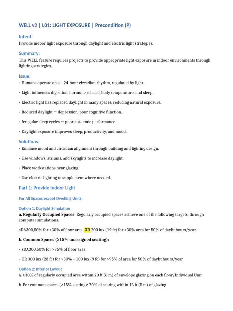 WELL v2 Light Exposure Strategies | PDF