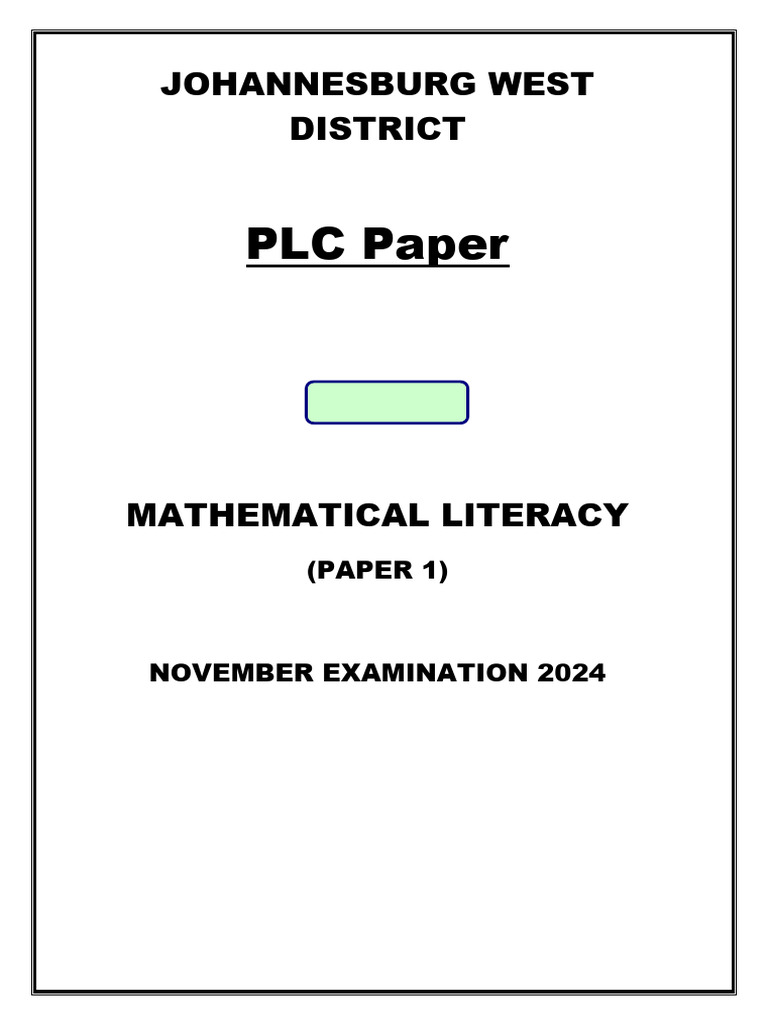 Math Lit Grade 10 Final Exam (Paper 1) 2024 - Johannesburg West | PDF