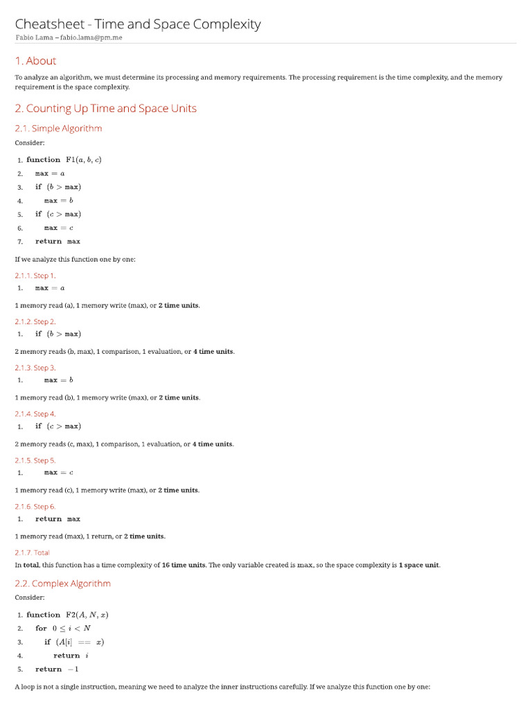 Cheatsheet Time Space Complexity | PDF