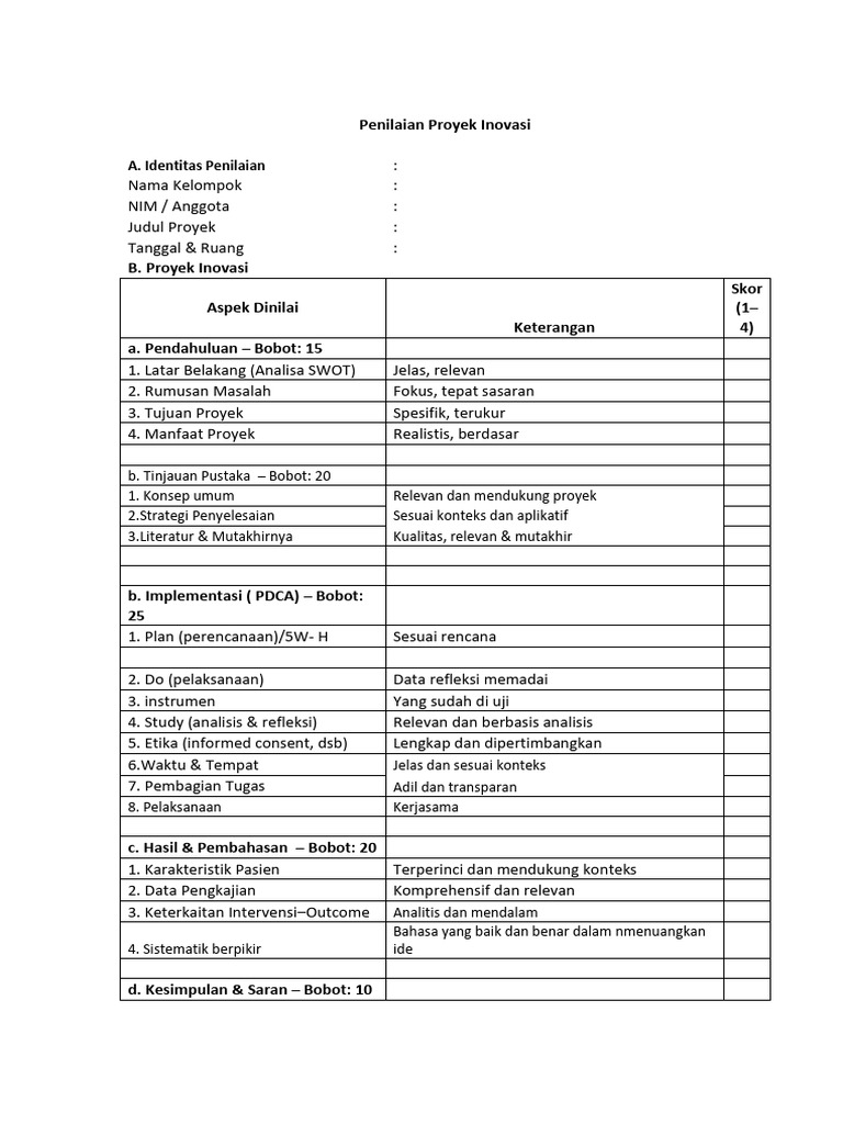 Format Penilaian Proyek | PDF