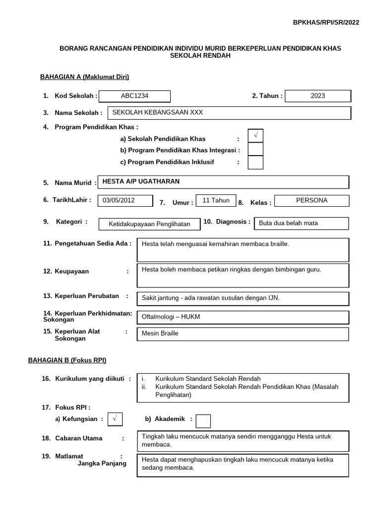 Contoh RPI Sekolah Rendah | PDF