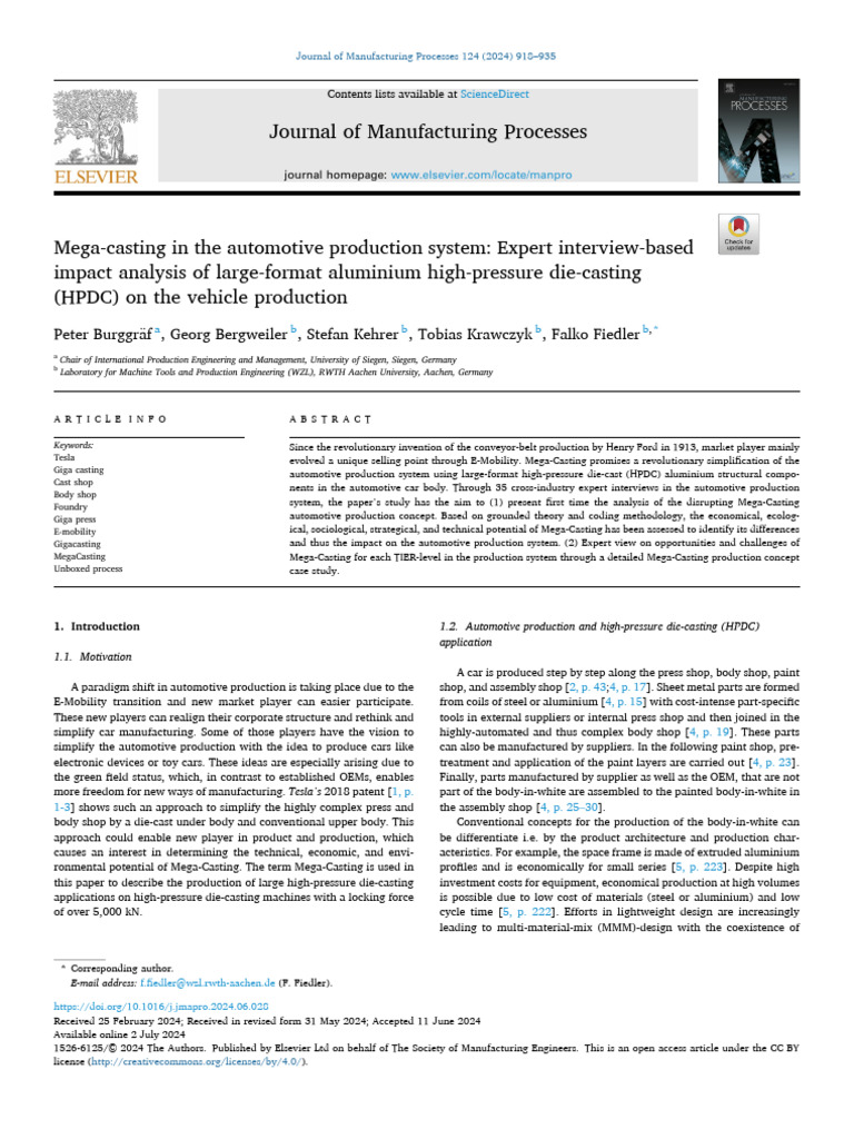 Mega Casting in The Automotive Production System Expert in 2024 Journal ...