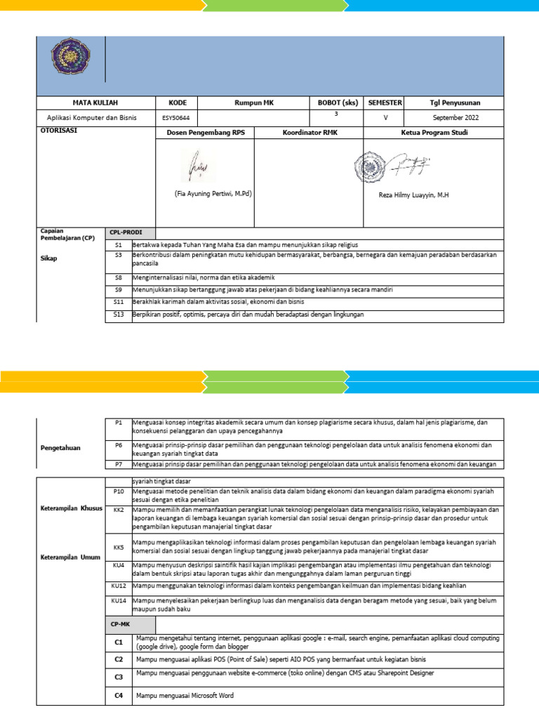 Rps - Aplikasi Komputer Untuk Bisnis | PDF