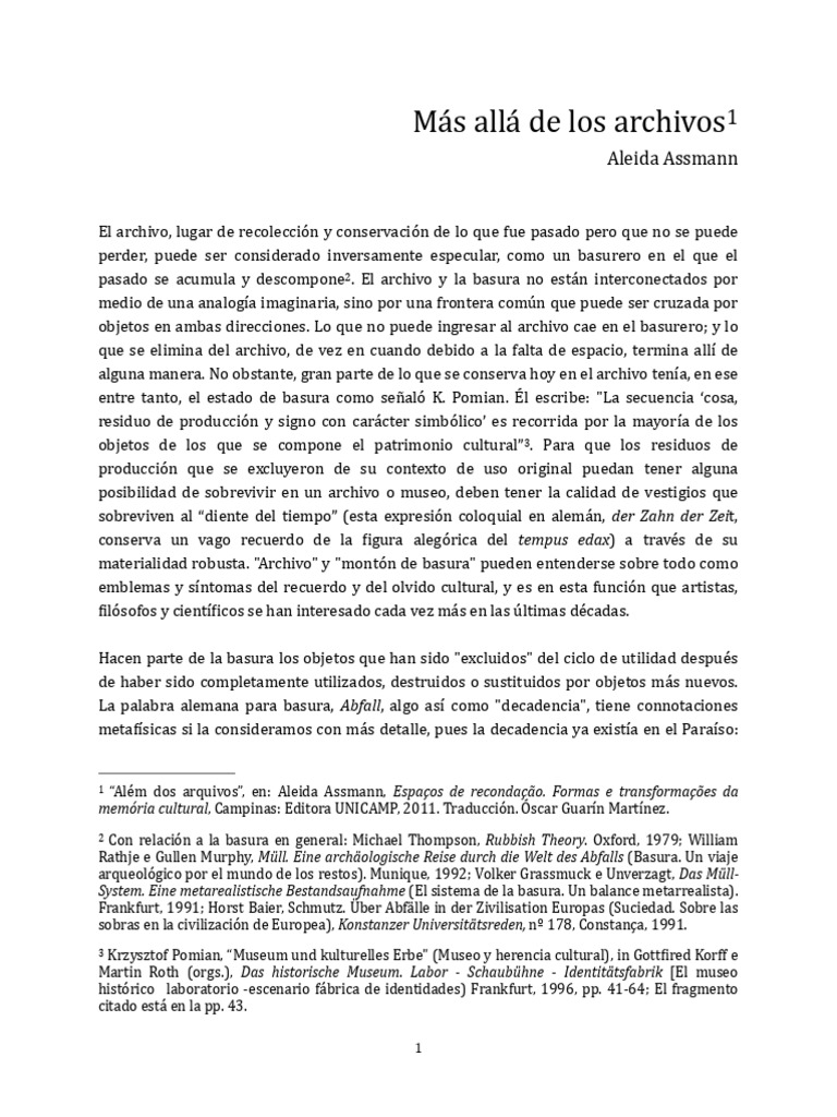 Aleida Asmann-Mas Alla de Los Archivos | PDF | Residuos | Memoria