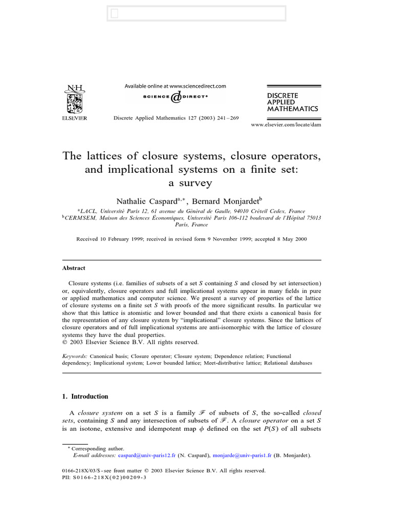 Caspard 2000 The Lattices of Closure Systems, Closure Operators, and ...