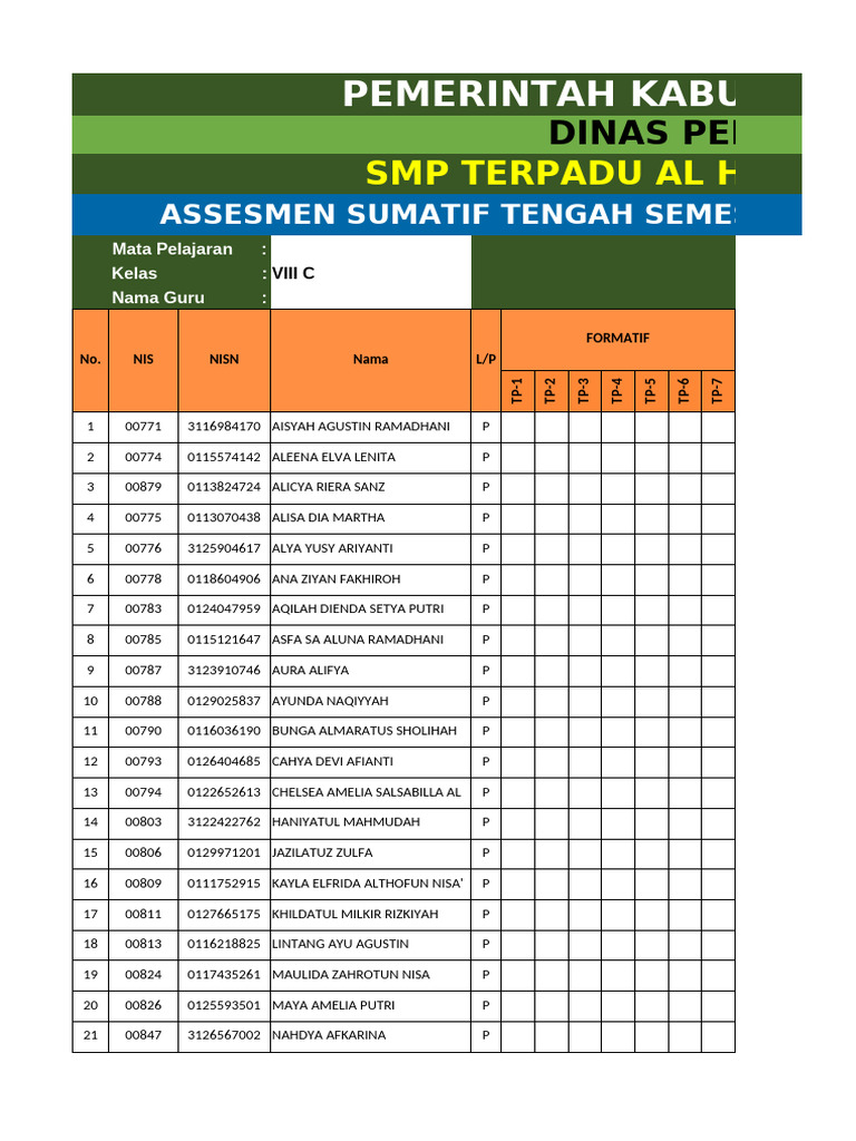 NILAI MAPEL KLS VIII C | PDF