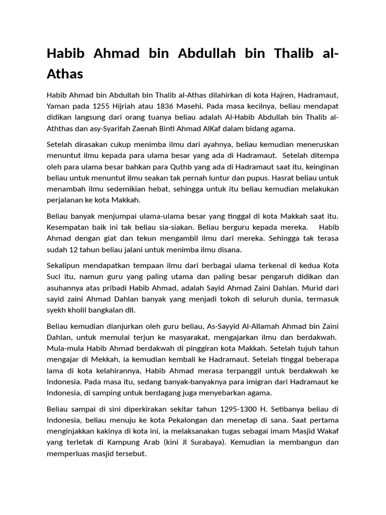Biografi Habib Ahmad al-Athas dan Dakwahnya | PDF