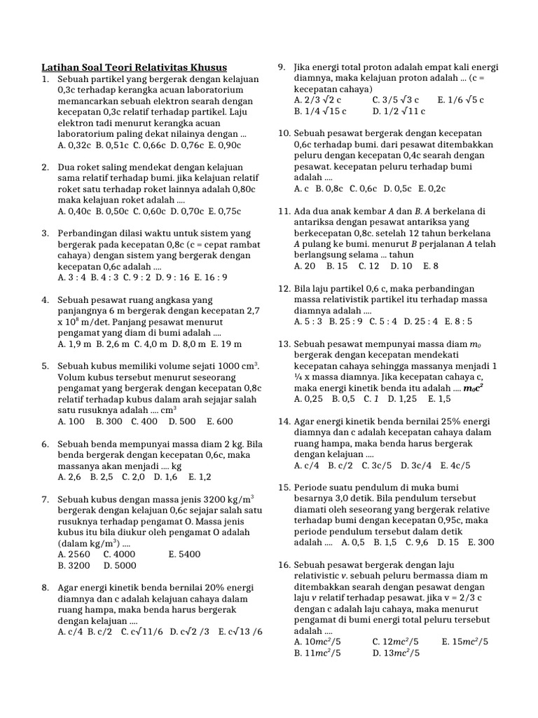 Latsol Teori Relativitas Khusus | PDF