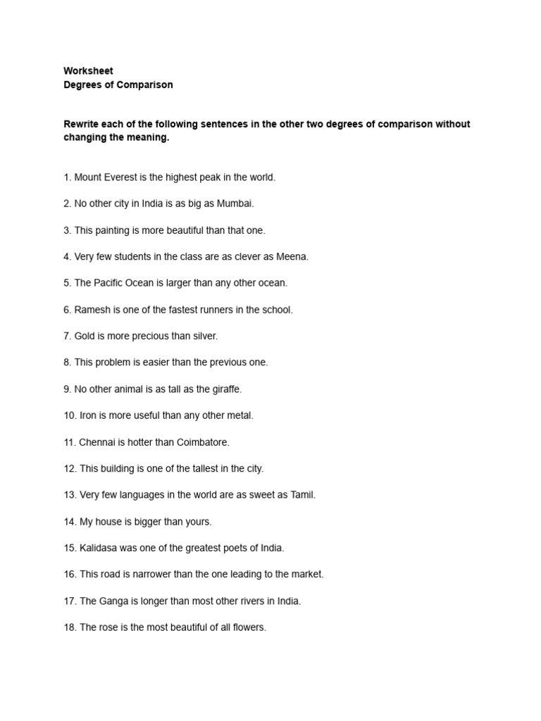 Degrees of Comparison Worksheet | PDF | Chess Openings | Chess Theory