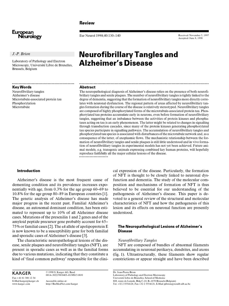 1998-Neurofibrillary Tangles And | PDF | Alzheimer's Disease ...