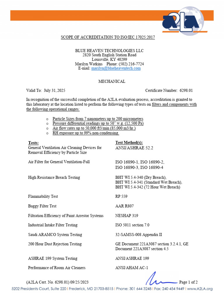 Blue Heaven Technologies ISO/IEC 17025 Accreditation | PDF | Filtration