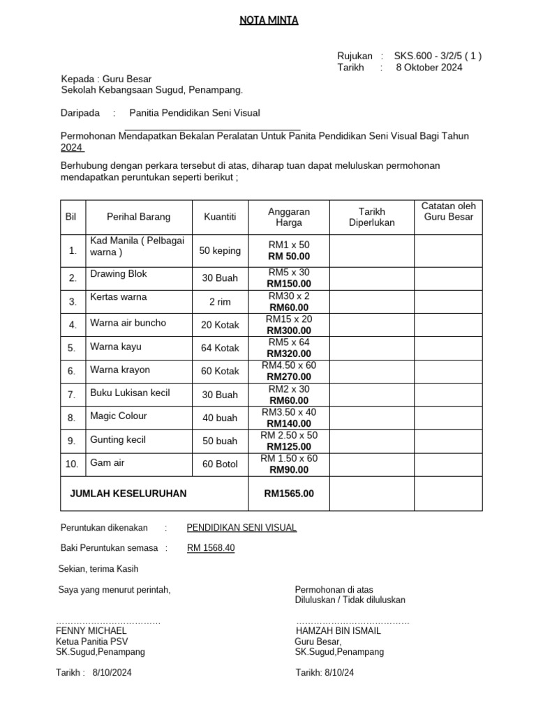 NOTA MINTA PSV 2024 | PDF