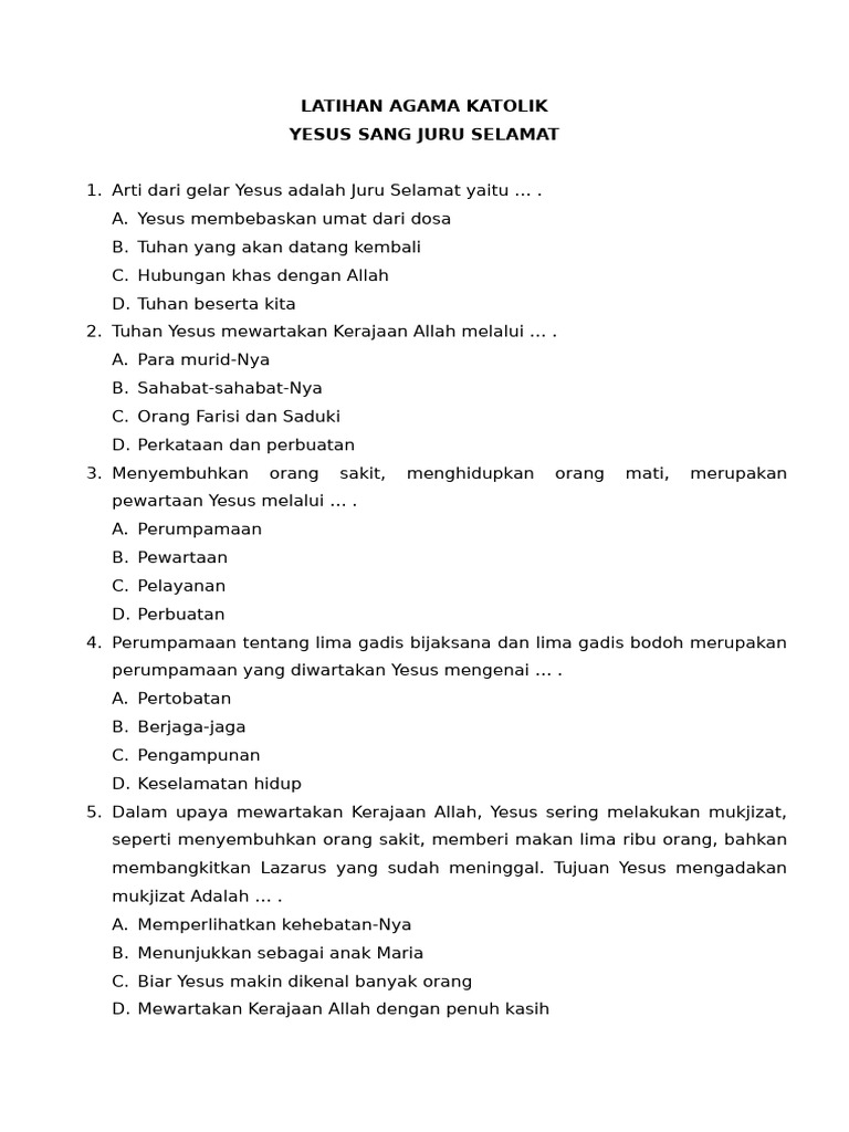 Latihan Agama Katolik - Yesus Sang Juru Selamat | PDF