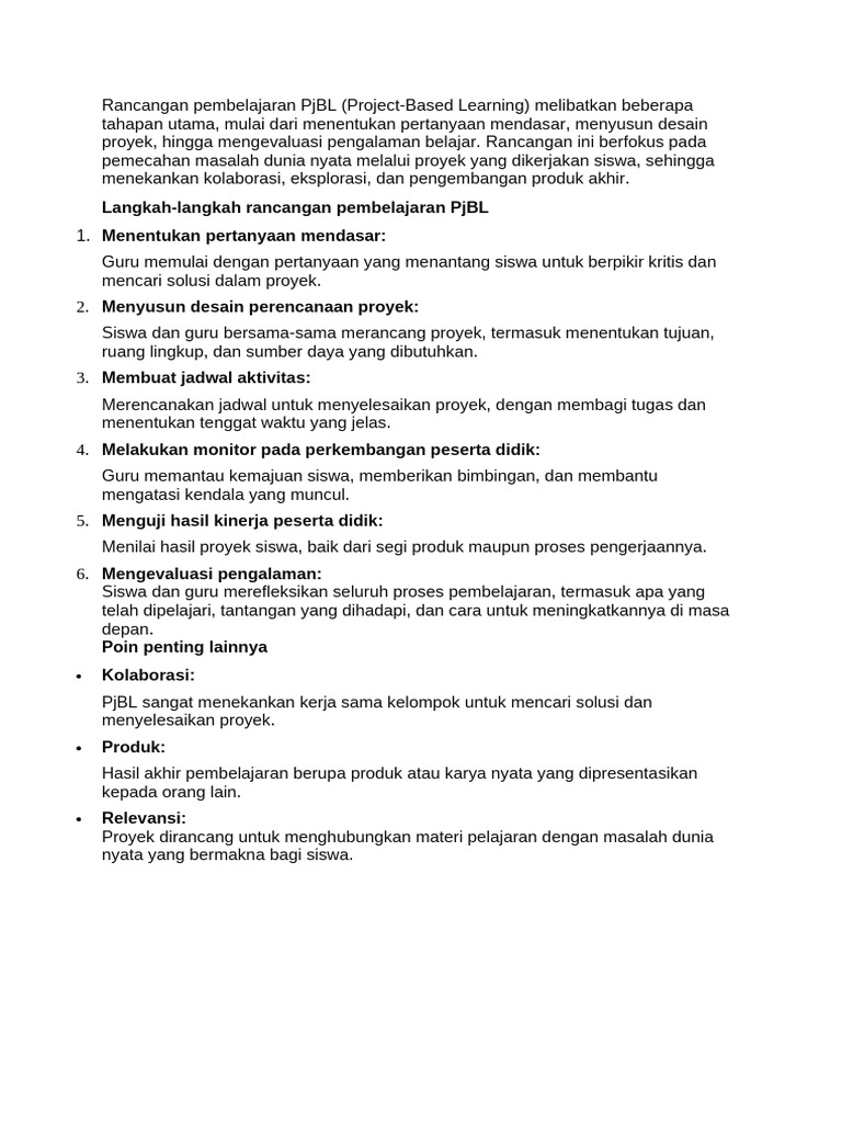 Rancangan Pembelajaran PjBL Efektif | PDF