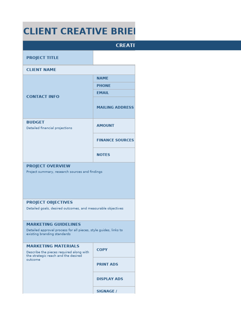Client Creative Brief Template | PDF | Advertising | Target Audience