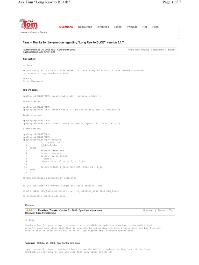 Converting a Long Raw column to a BLOB column in Oracle databases | PDF ... Converting a Long Raw column to a BLOB column in Oracle databases | PDF ...