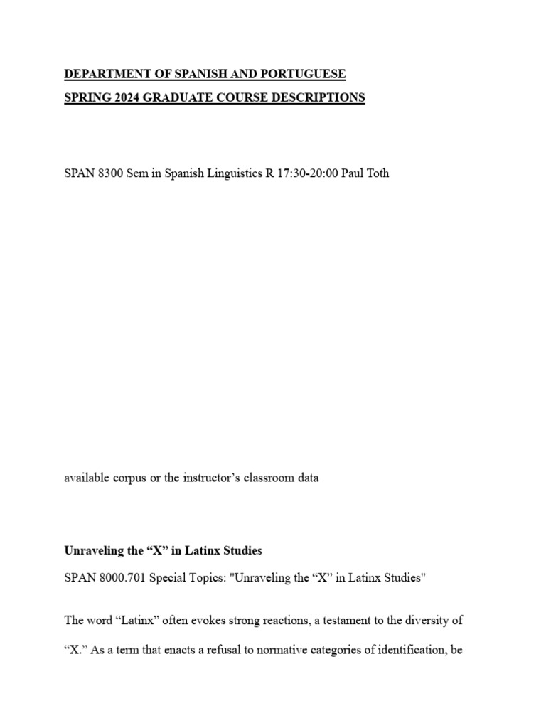 Spring 2024 Spanish Graduate Courses | PDF | Linguistics | Identity ...