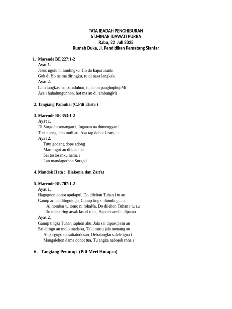 Tata Ibadah Penghiburan | PDF