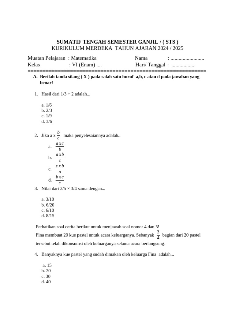 Matematika Kls 6 Sd | PDF