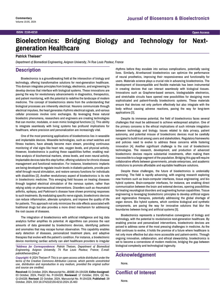 Bioelectronics Bridging Biology and Technology For Nextgeneration Healthcare | PDF | Wearable ...