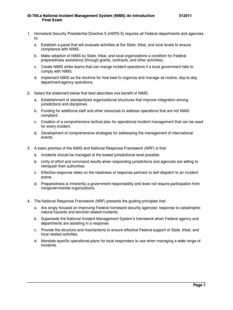 IS-700.a Final Exam | PDF | Business